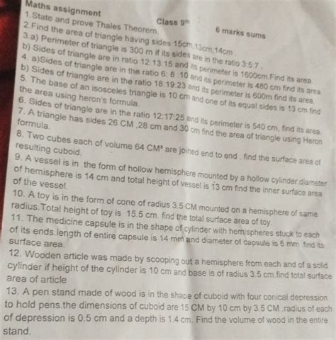 Maths Assignment1 State And Prove Thales Theorem2 Find The Area Of Tr