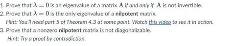 Solved Definition An N×n Matrix A Is Called Nilpotent When