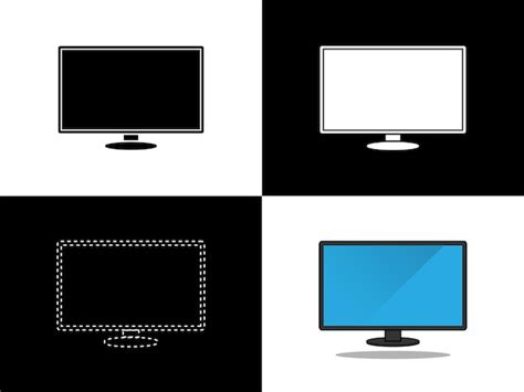 Tv 모니터 Lcd의 실루엣 개념 기호가 있는 아트 일러스트레이션 디자인 아이콘 로고 프리미엄 벡터
