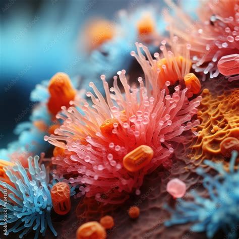 Threads Of Fungus And Bacteria Under A Microscope Microbes And