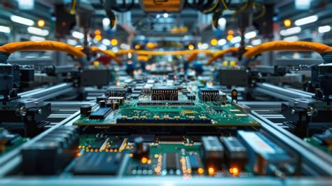 Close Up Of A Computer Motherboard On A Conveyor Belt Perfect For Technology And Manufacturing