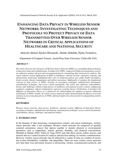 Pdf Enhancing Data Privacy In Wireless Sensor Networks Investigating Techniques And Protocols