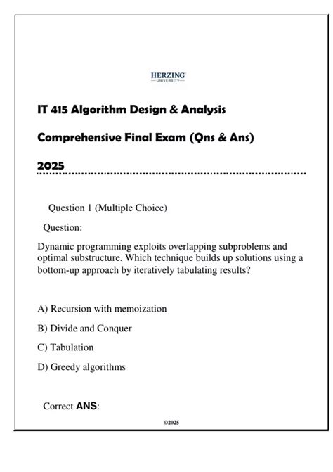 It 415 Algorithm Design And Analysis Comprehensive Final Exam 2025 With Solns Computer Science