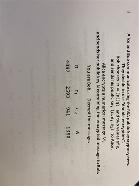 Solved Alice And Bob Communicate Using The Rsa Public Key