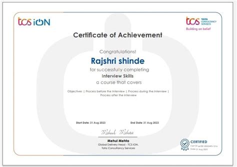 Tcs Certificate Sveri Rajashree Shinde