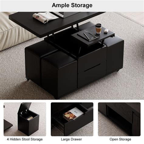 Table Basse Pliable à Plateau Relevable De 1000 Mm Avec 4 Tabourets Et