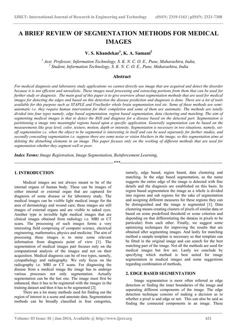 A Brief Review Of Segmentation Methods For Medical Pdf