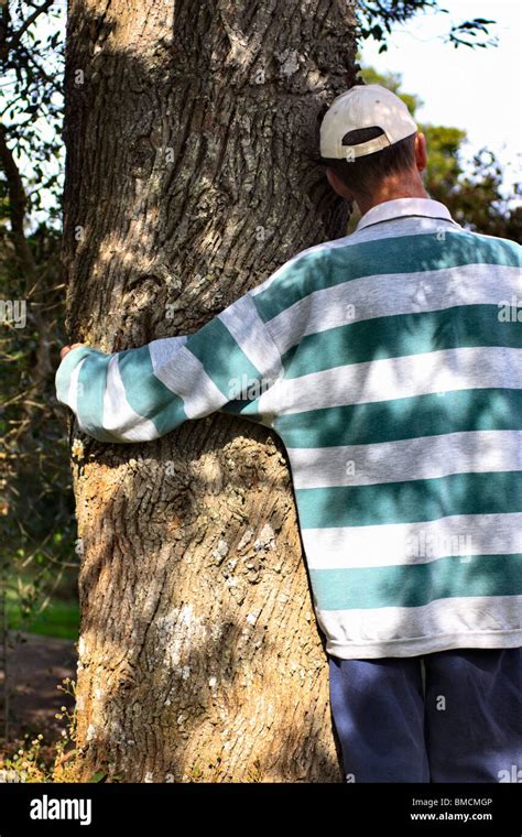 Mature Man Hugging A Tree Stock Photo Alamy
