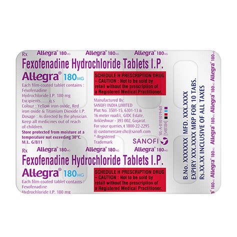 Buy Allegra 180mg Tablet Uses Side Effects Fexofenadine 180mg