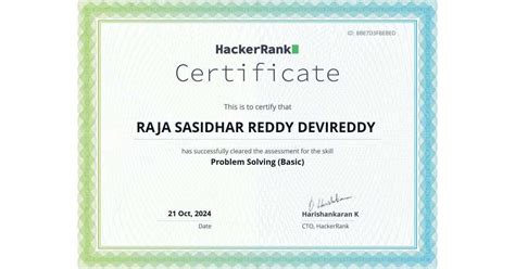 Devireddy Raja Sasidhar Reddy On Linkedin Hackerrank Skill Certificate