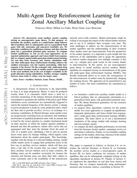 Pdf Multi Agent Deep Reinforcement Learning For Zonal Ancillary