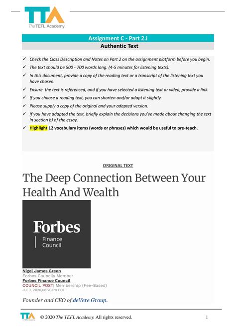 The Tefl Academy Assignment C Part 2i Authentic Text Merit Pass Tefl Academy Level 5