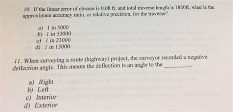 Solved If The Linear Error Of Closure Is 0 08 Ft And Total
