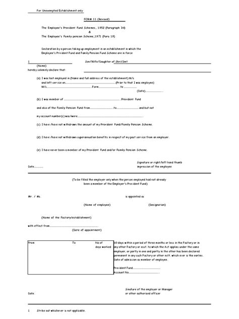 Pf Form 11 Download Free Pdf Pension Retirement
