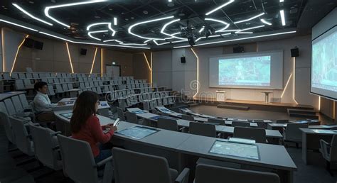 Modern Smart Classroom Design With Interactive Tables Stock Illustration Illustration Of