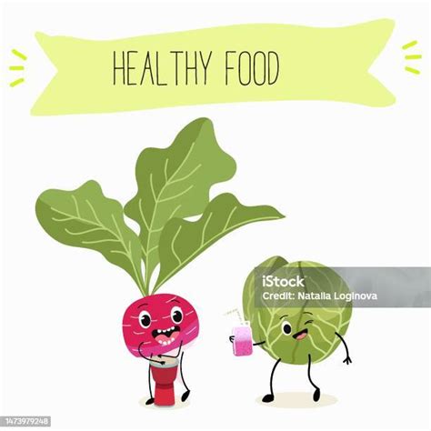 재미있는 캐릭터 양배추 브뤼셀 콩나물 무 재미 있고 건강한 음식 비타민 귀여운 얼굴 음식 재료 채식주의자 벡터 만화 농업 원시 건강한 식생활에 대한 스톡 벡터 아트 및 기타