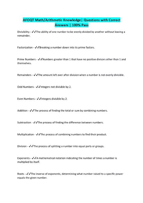 Afoqt Math Arithmetic Knowledge Questions With Correct Answers 100 Pass Afoqt Math Stuvia Us