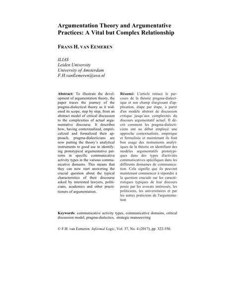 Pdf Argumentation Theory And Argumentative Practices A Vital But Complex Relationship