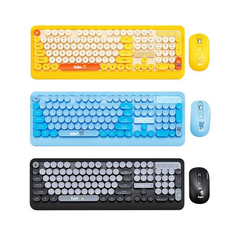 2 4ghz Wireless Keyboard Mouse Set Cute Retro Round Keycap Punk Keyboard And Mice Combo For Pc
