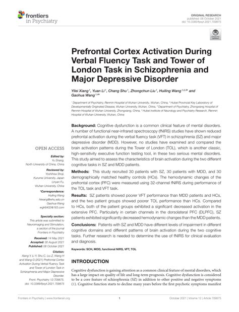 Pdf Prefrontal Cortex Activation During Verbal Fluency Task And Tower Of London Task In