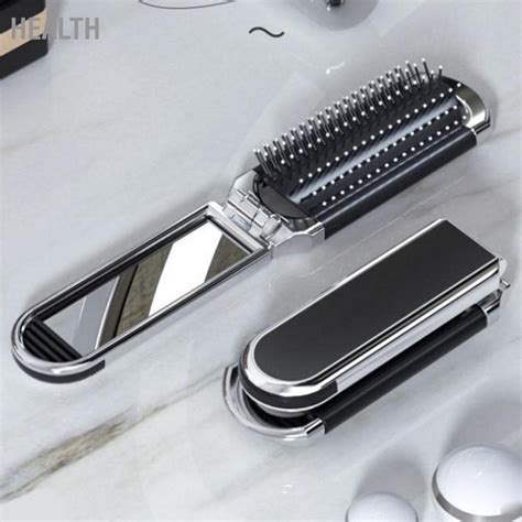 Health แปรงผมพับแบบพกพาพร้อมกระจก Anti Static Pocket แปรงผมสำหรับเดินทางรถกระเป๋ายิมกระเป๋า
