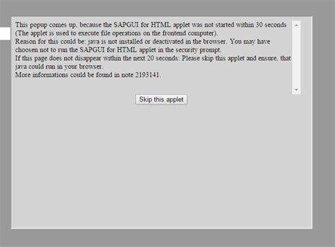 Sapgui For Html Applet Was Not Started Within 30 S Sap Community