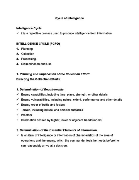 Police Intelligence Cycle Of Intelligence Cycle Of Intelligence