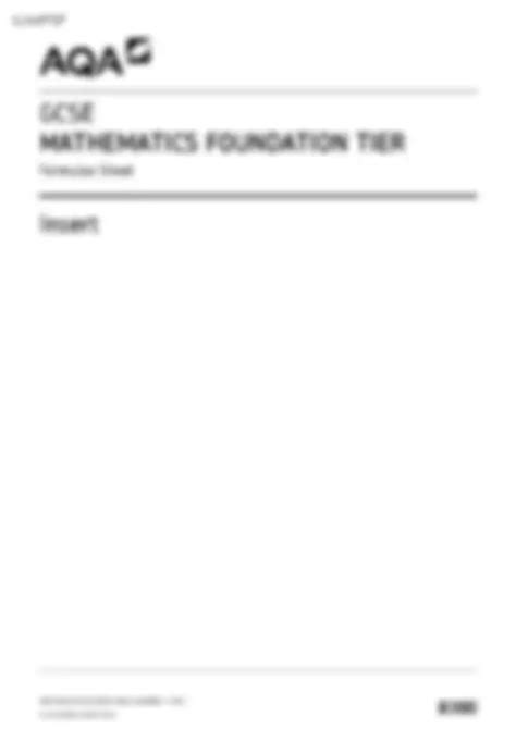 2024 Aqa Gcse Mathematics 8300 3f Foundation Paper 3 Question Paper Mark Scheme Insert