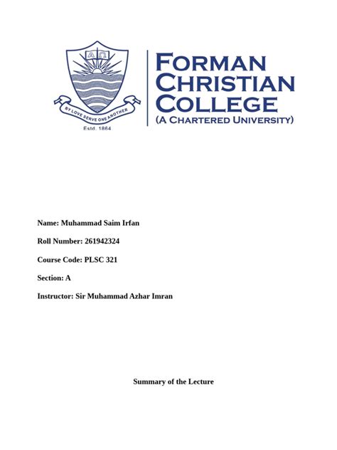 Plsc 321 Summary Of The Lecture Pdf Modernity Liberal Arts Education