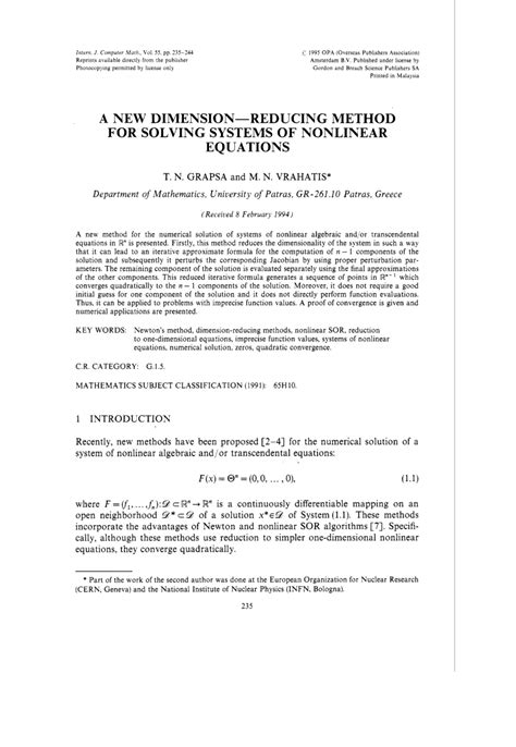 PDF New Dimension Reducing Method For Solving Systems Of Nonlinear Equations