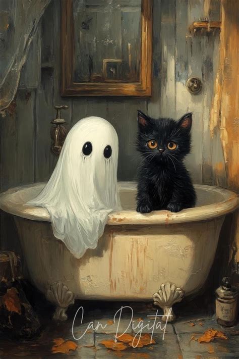 Pin By Jennie Sarmiento On Ghost Halloween Canvas Black Cat Art