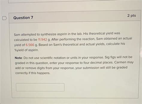 Solved Sam Attempted To Synthesize Aspirin In The Lab His