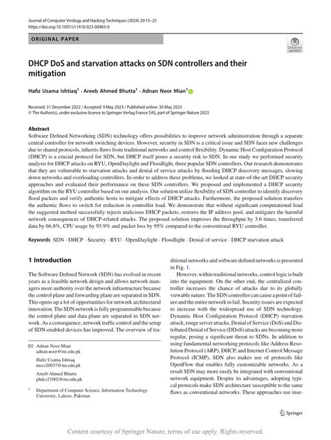 Dhcp Dos And Starvation Attacks On Sdn Controllers And Their Mitigation