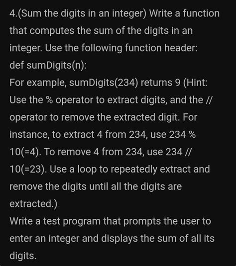 Solved 4sum The Digits In An Integer Write A Function