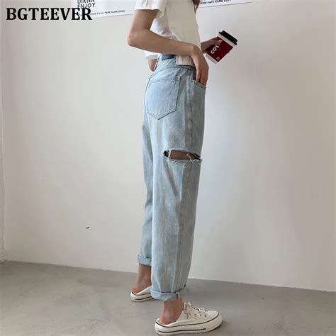 Bgteever 여성용 빈티지 찢어진 구멍 청바지 하이 웨이스트 하렘 청바지 바지 여성 2021 봄 여름 느슨한 데님 바지청바지 Aliexpress