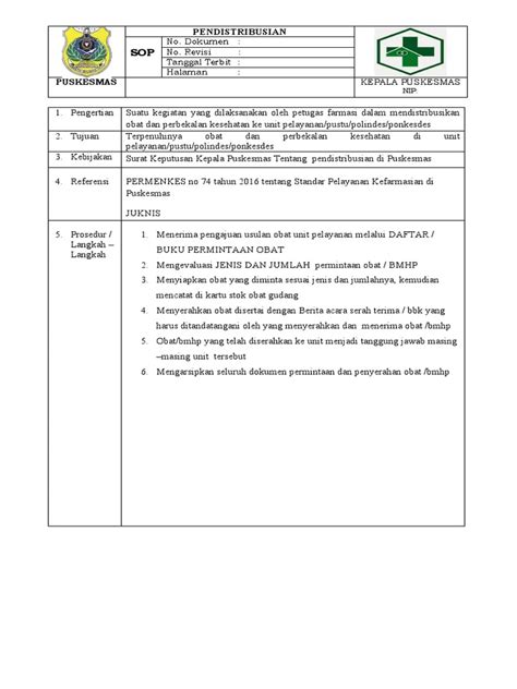 Sop Distribusi Obat Puskesmas Pdf
