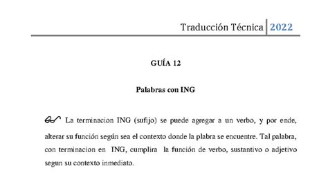 Guía 12 Palabras Con Ing En Traducción Técnica 2022 Studocu