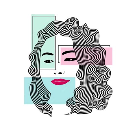 물결 모양의 추상 스타일 머리 벡터 일러스트와 함께 섹시한 여자 얼굴의 초상화 프리미엄 벡터