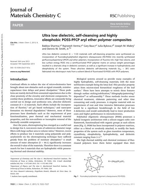 Ultra Low Dielectric Self Cleansing And Highly Oleophobic Poss Pfcp