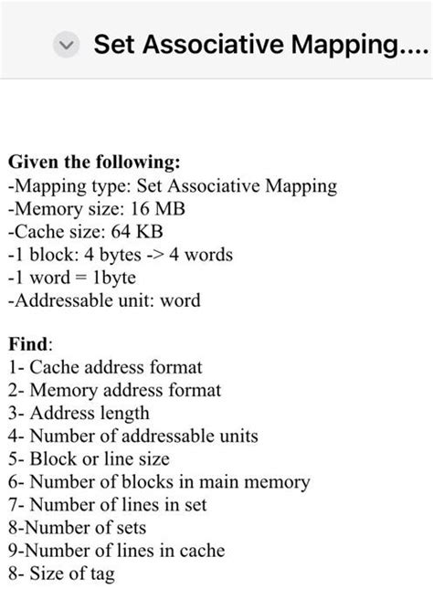 solved set associative mapping given the following mapping