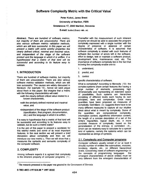 Pdf Software Complexity Metric With The Critical Value