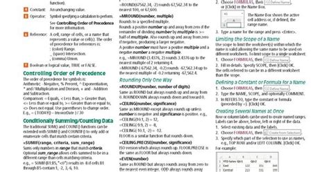 Microsoft Excel 2013 Functions And Formulas Quick Reference Card 4 Page