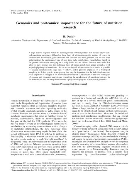 PDF Genomics And Proteomics Importance For The Future Of Nutrition
