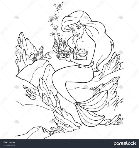 رنگامیزی پری دریایی نشسته کف دریا 1445374