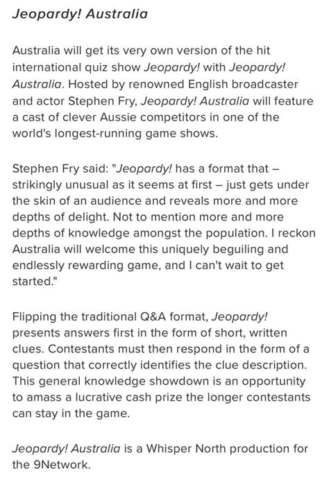 Jeopardy Australia Will Air In 2024 Announced At Nines Upfronts