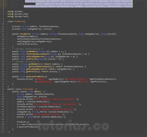 POO VisualStudio C Clase Producto Tutorias Co