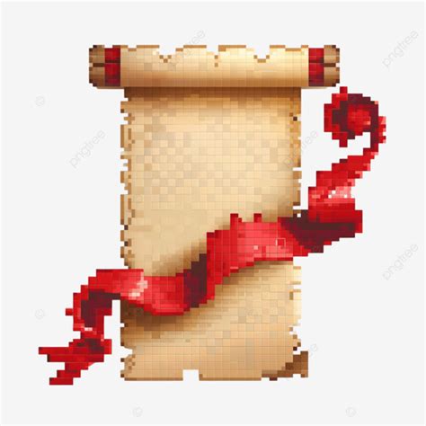 Scroll Paper With Red Ribbon In Pixel Art Style Paper Scroll Send