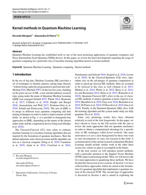 Kernel Methods In Quantum Machine Learning Pdf Support Vector