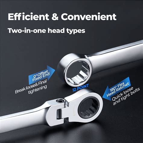 Extra Long Flex Head And Double Box End Ratcheting Wrench Set