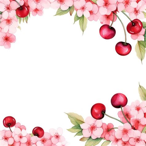 Cherry Border Watercolor Backgrounds Blossom Premium Photo